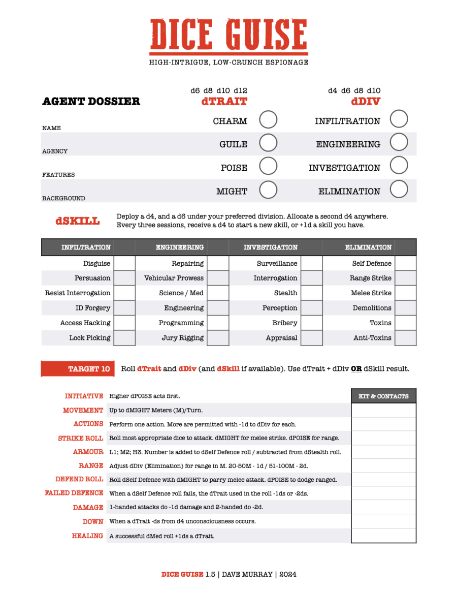 Dice Guise: High Intrigue, Low-Crunch Espionage (Fillable pdf) - Zardak ...
