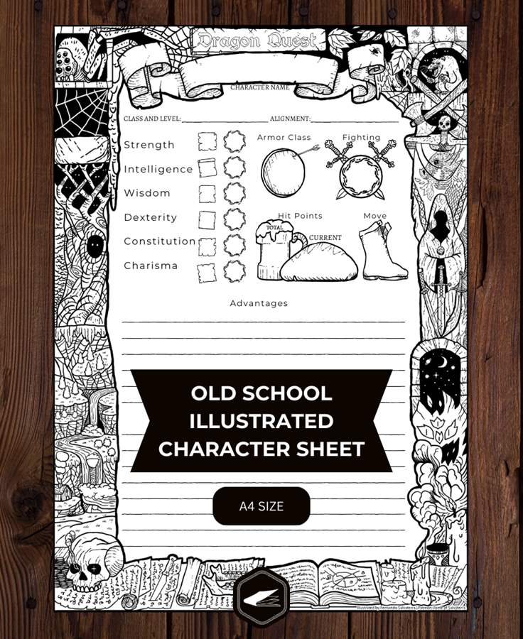 Old School Illustrated Character Sheet - Fernando Salvaterra | DriveThruRPG