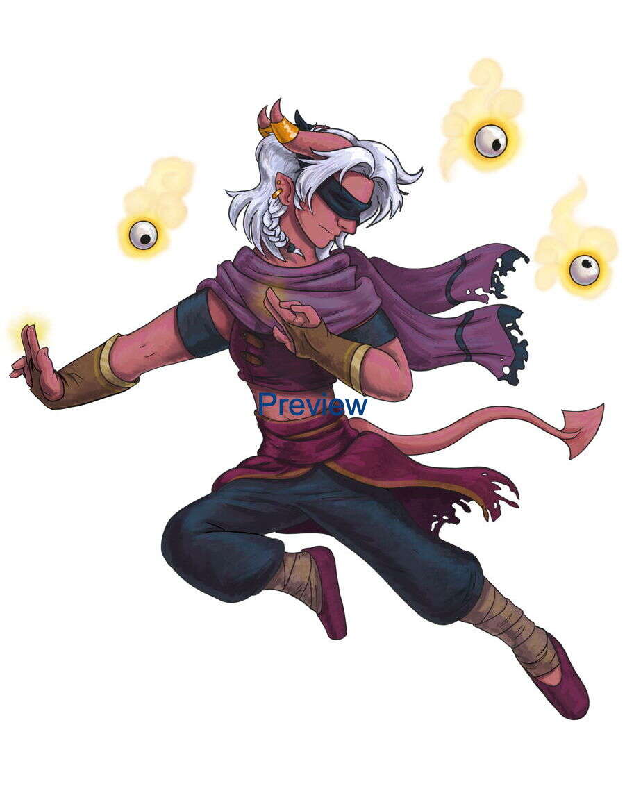 Character Art - Blind Tiefling Monk with Floating Eyes - Wyrmworks ...