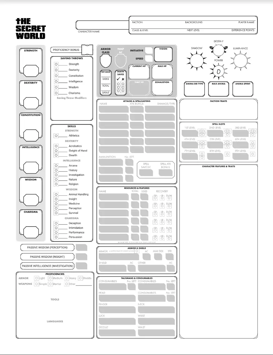 The Secret World Character Sheet 5e - Star Anvil Studios | The Secret ...