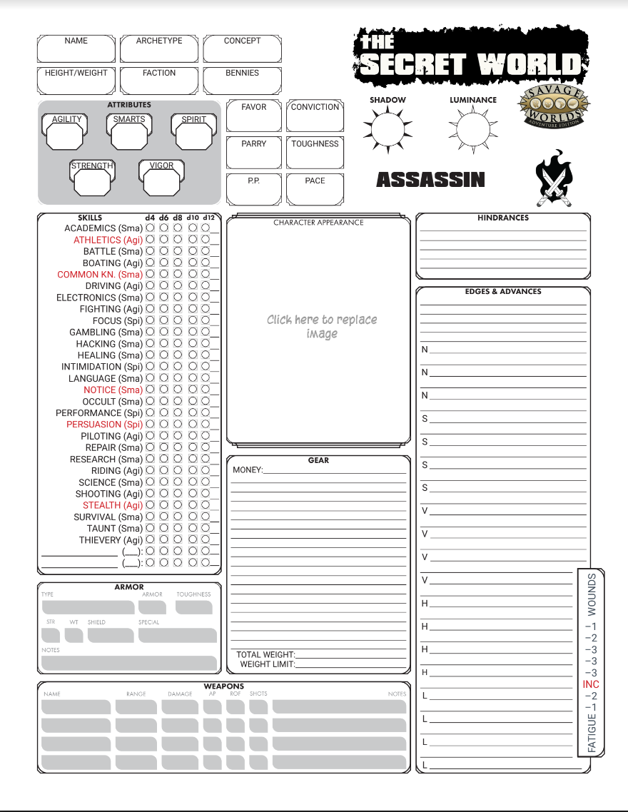 The Secret World for Savage Worlds Character Sheet - Star Anvil Studios ...