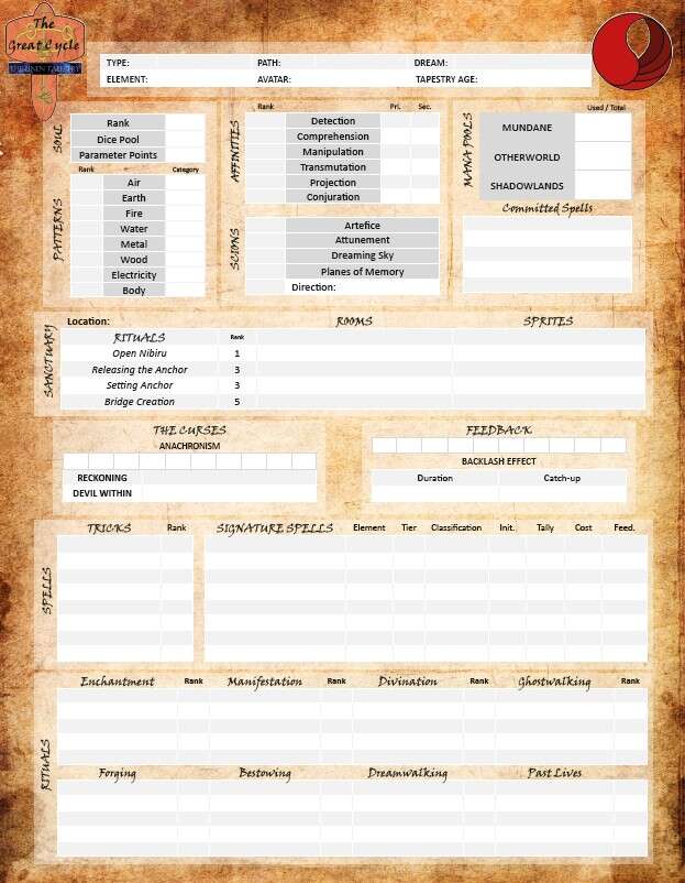 The Linen Tapestry Character Sheet - Red Hand - The Great Cycle ...
