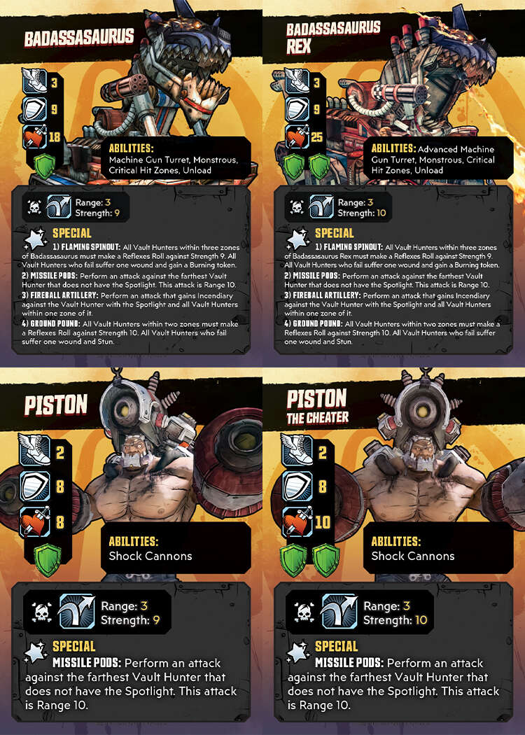 Badassasaurus, Badassasaurus Rex, Piston, and Piston the Cheater Cards ...