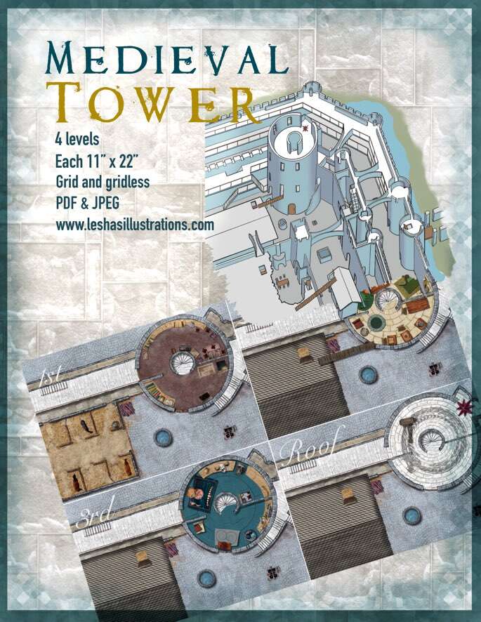 Medieval Tower Battle Map Full Four-Map Set with Roof Maps - Lesha’s ...