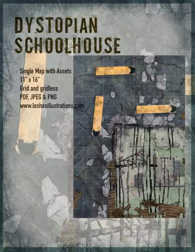 Dystopian Schoolhouse Battle Map - Lesha’s Illustrations | DriveThruRPG