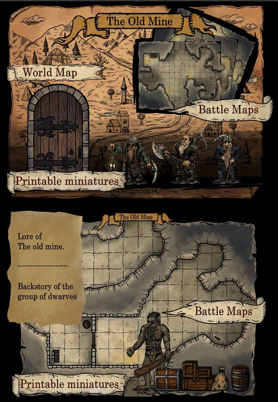 The Old Mine. Dungeon Battle Maps + Minis + Lore. - Xploringmap ...