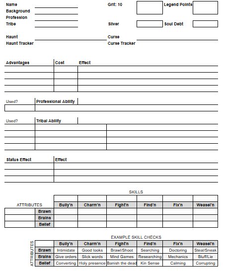 Legend of the Khurst Riders Character Sheet - Jerod Leupold | DriveThruRPG