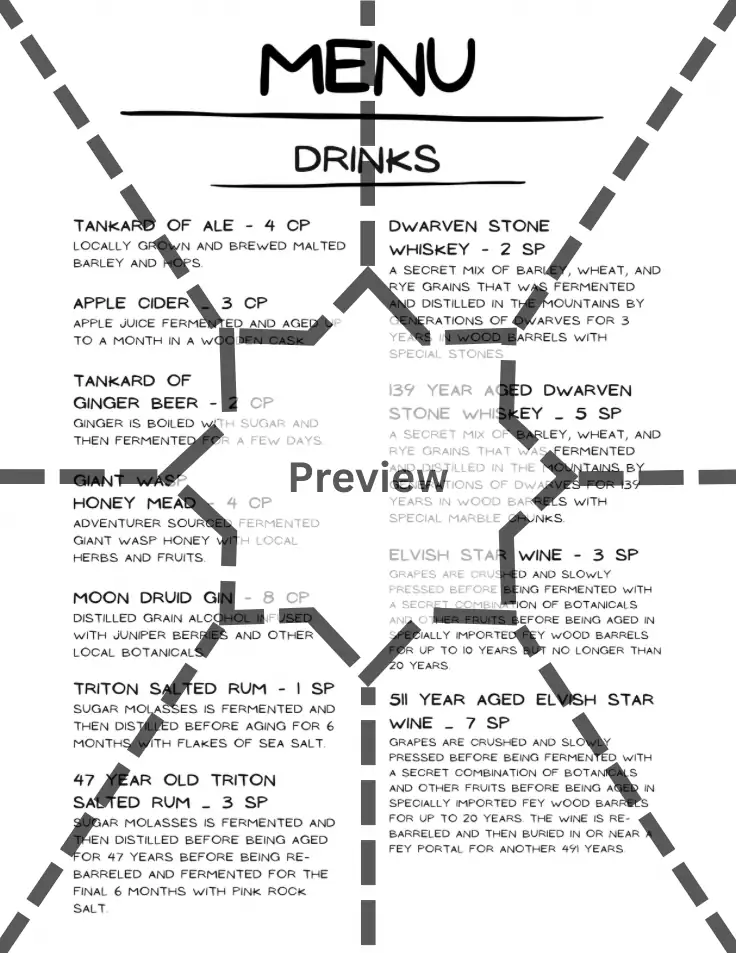 Extended Tavern Menu - RPGs On The Beach | DriveThruRPG