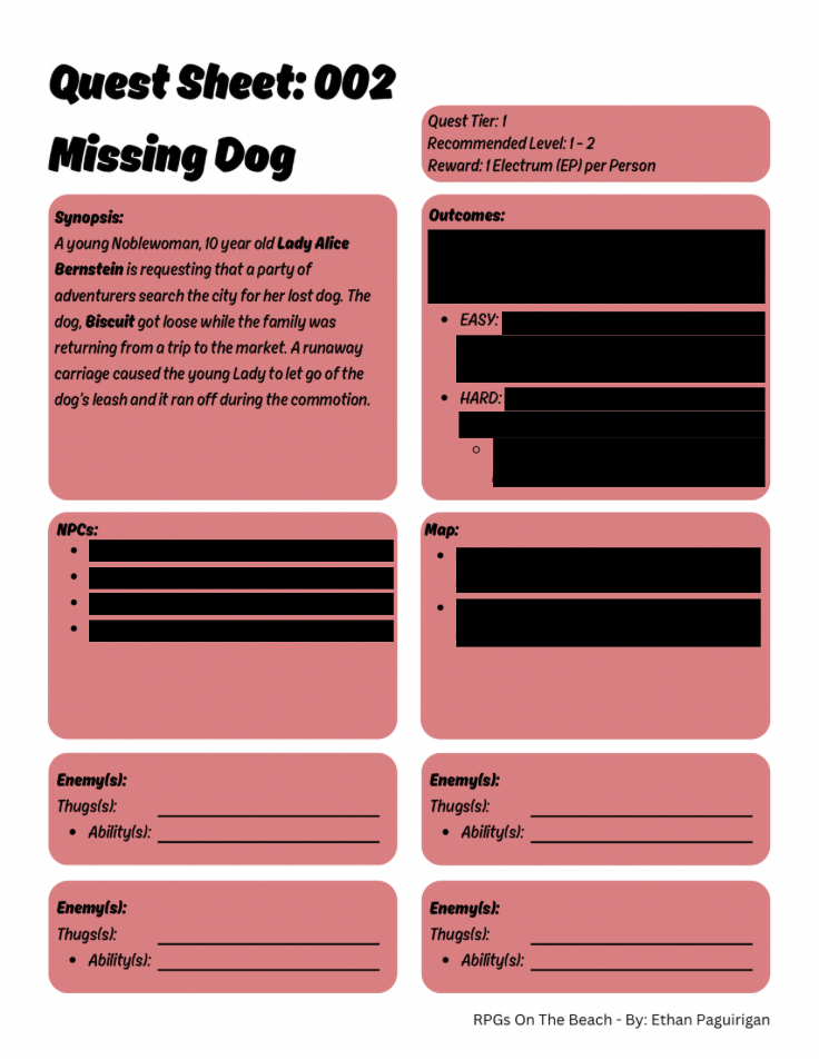 Quest Sheet 002 GM Version - RPGs On The Beach | Quest Sheets 1-10 ...