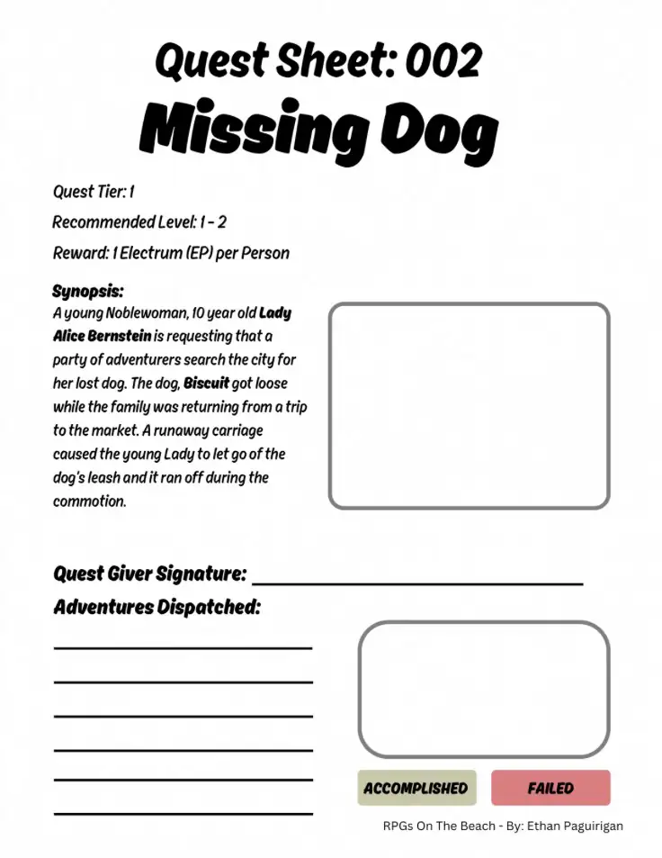 Quest Sheet 003 - RPGs On The Beach | Quest Sheets 1-10 | DriveThruRPG