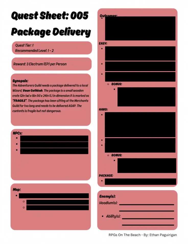 Quest Sheet 005 GM Version - RPGs On The Beach | Quest Sheets 1-10 | DriveThruRPG