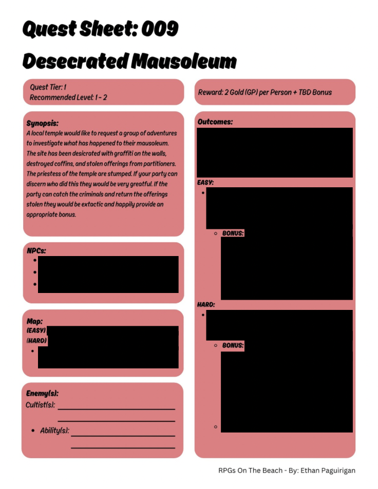 Quest Sheet 009 GM Version - RPGs On The Beach | Quest Sheets 1-10 ...