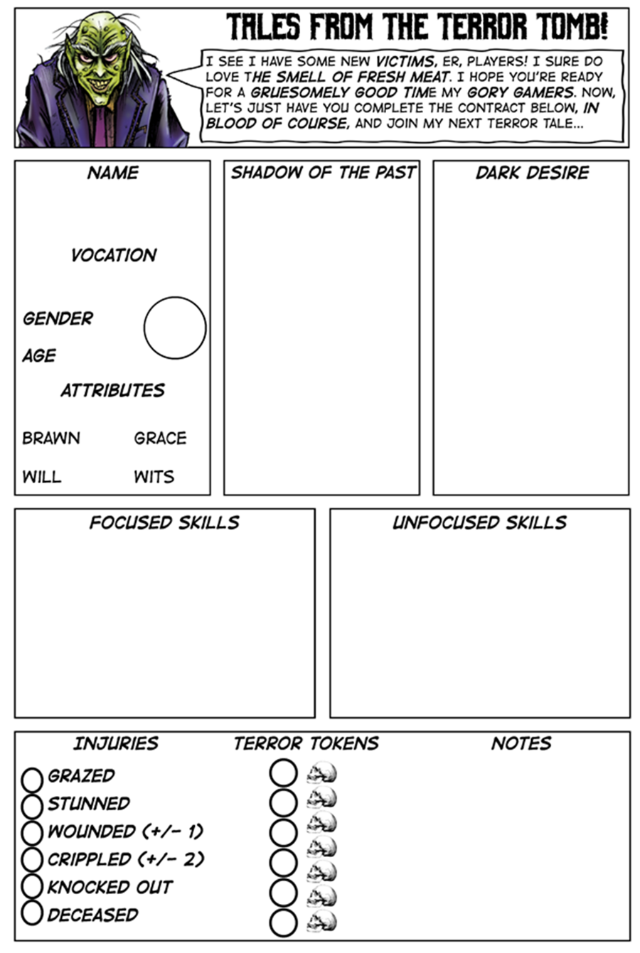 Character Sheet - The Tales from the Terror Tomb Game - James "The Geek ...