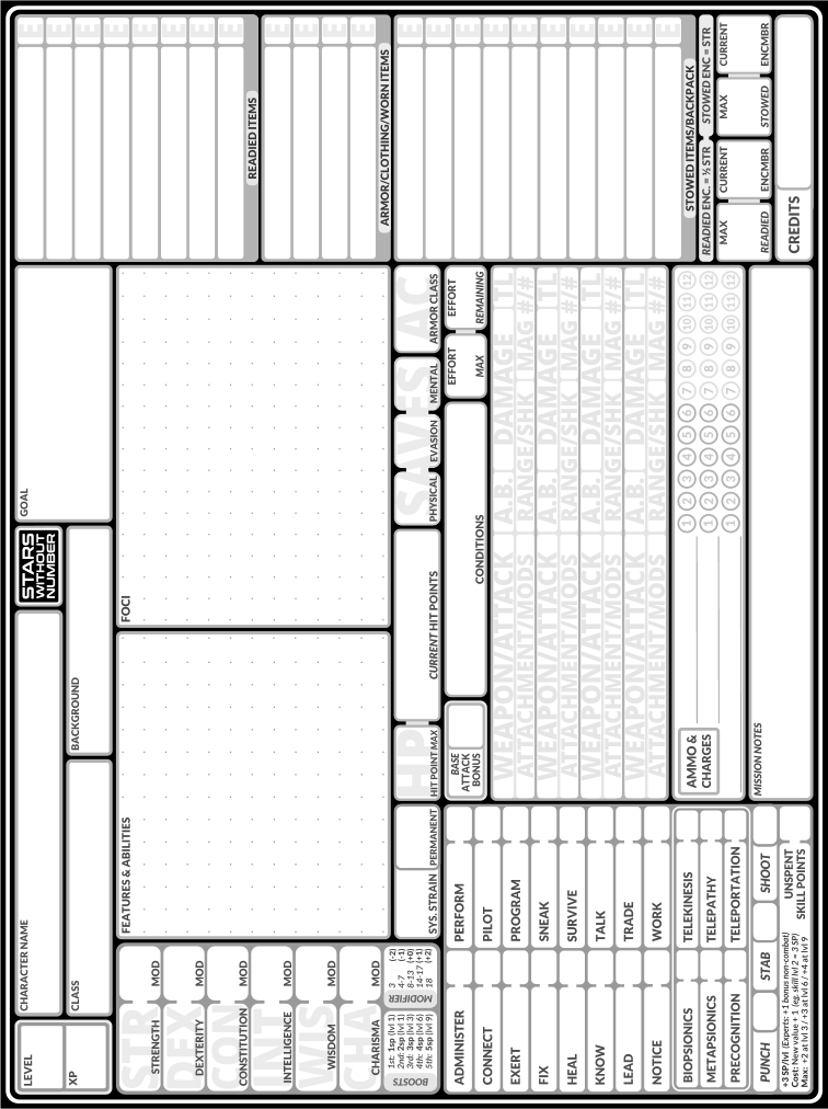 Stars Without Number Revised Character Sheet (Unofficial) - Erie ...