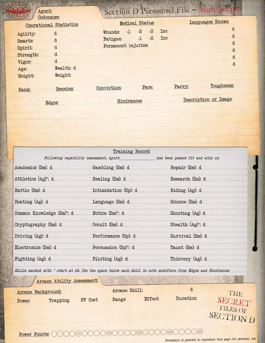 The Secret Files of Section D Character Sheet - Imaginarium Games ...