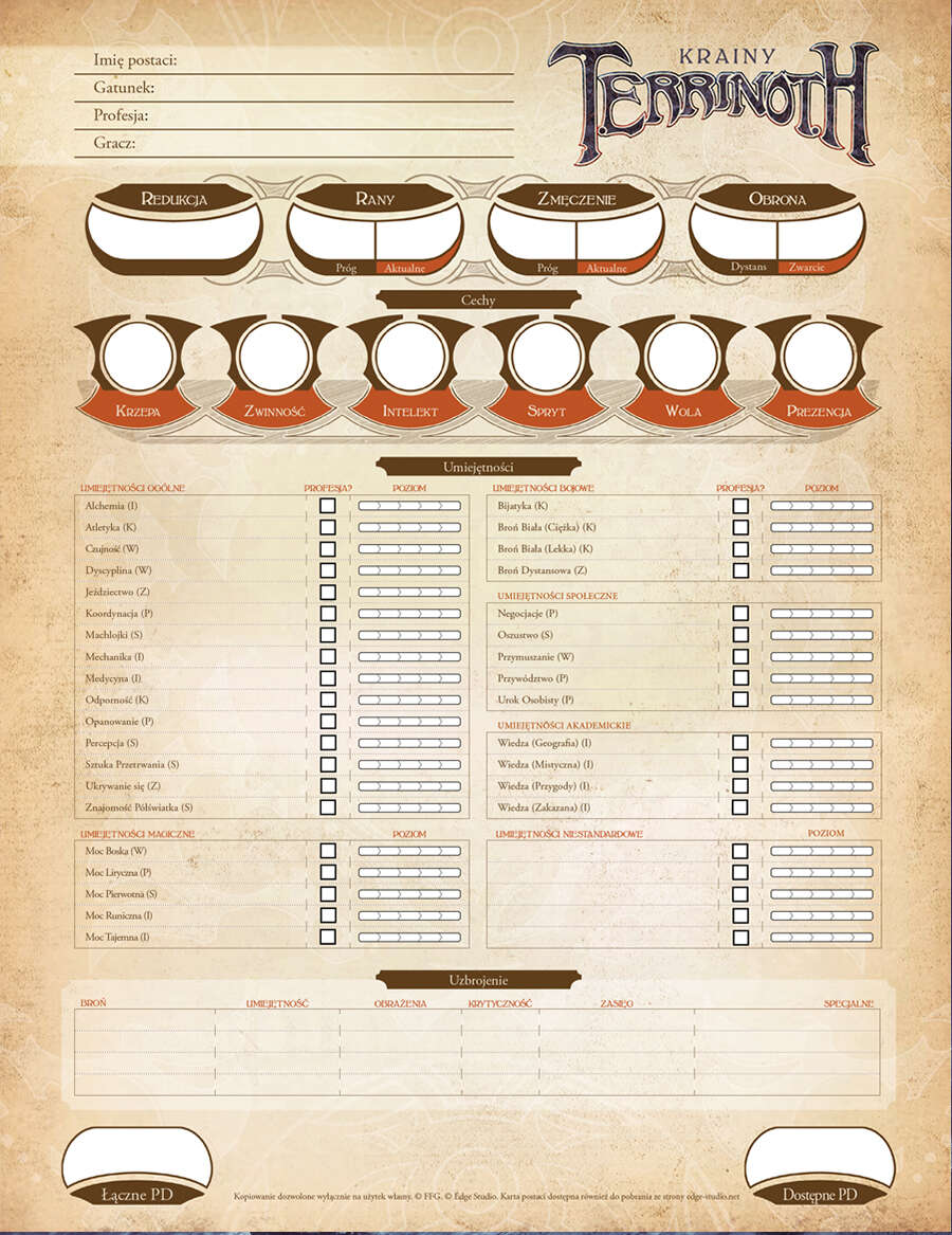 Genesys Krainy Terrinoth – Karta postaci - EDGE Studio | Genesys ...
