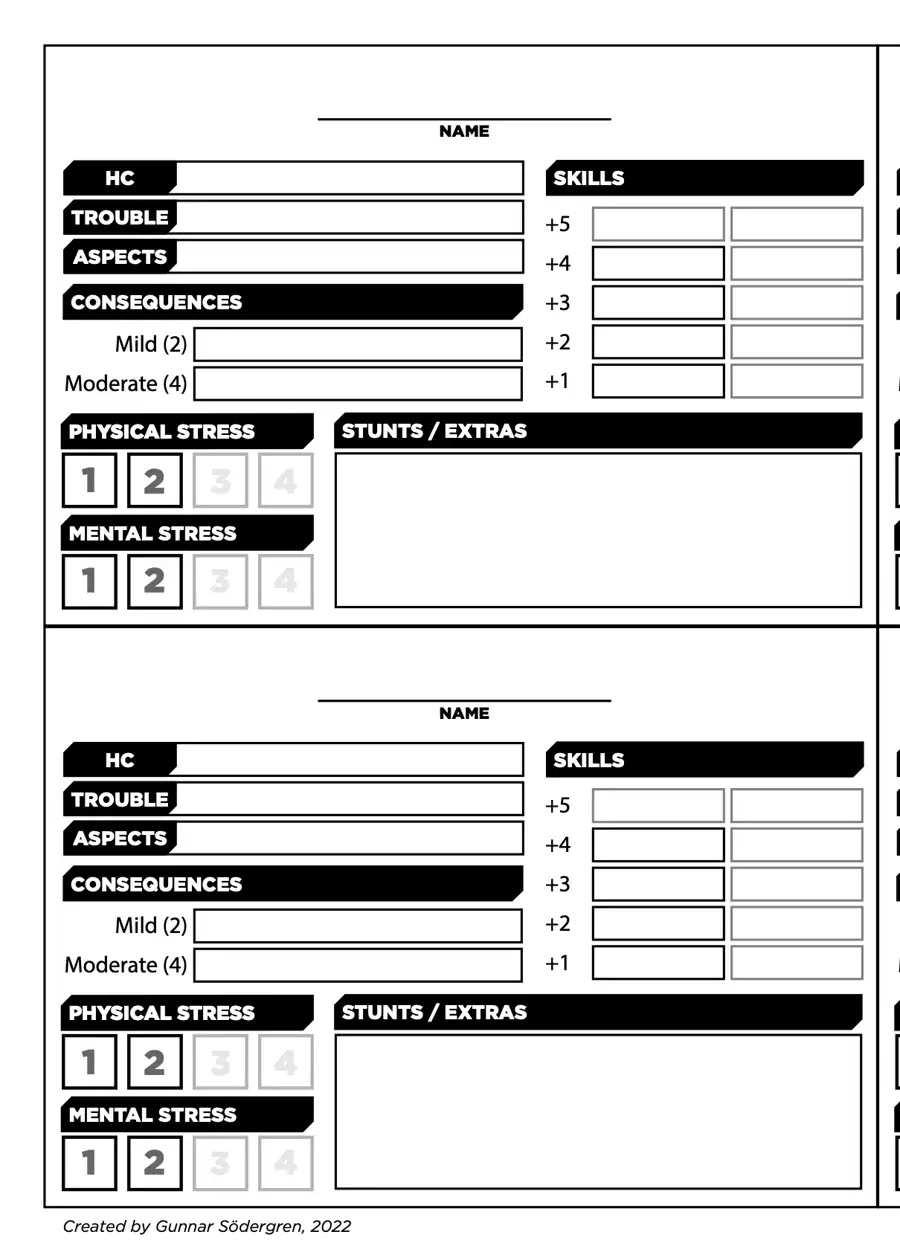 Fate NPC Sheets - Gunnar Södergren | DriveThruRPG