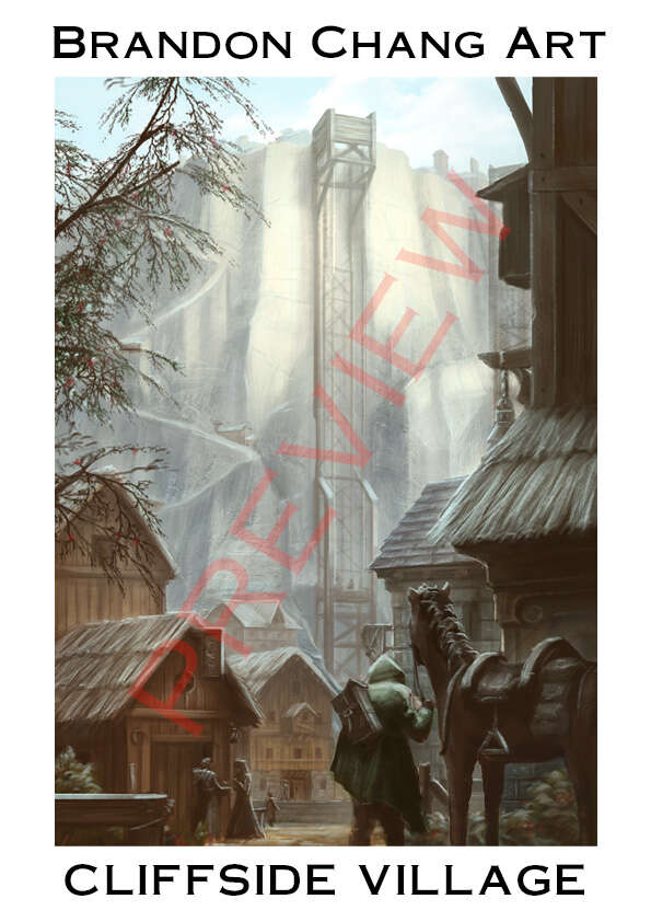 Fantasy Environment Stock Art: Cliffside Village - Brandon Chang Art ...