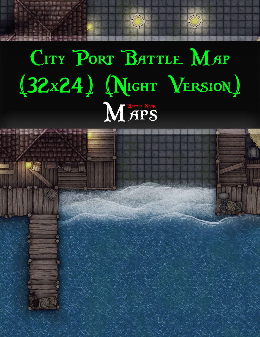 City Port Battle Map (32x24) (Night Version) - Battle Scar Maps ...