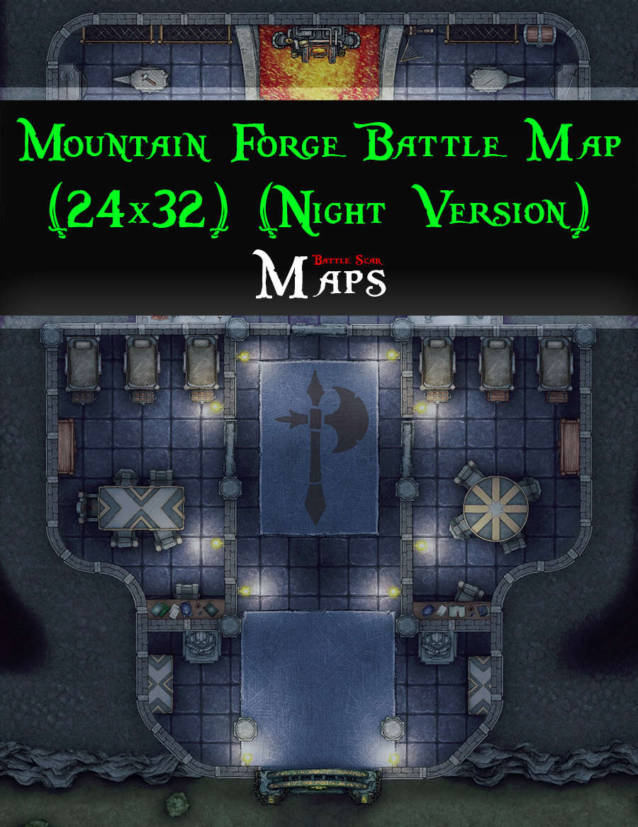 Mountain Forge Battle Map (24x32) (Night Version) - Battle Scar Maps ...