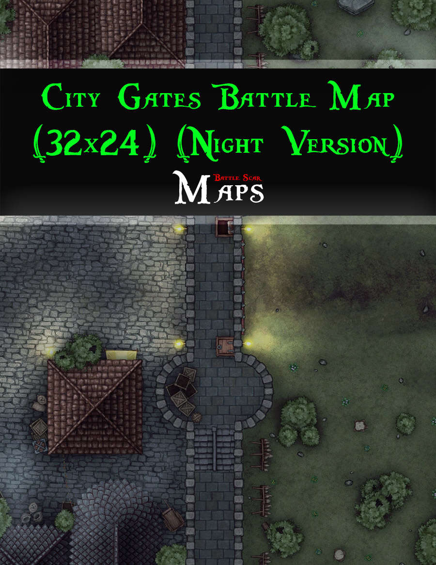 City Gates Battle Map (32x24) (Night Version) - Battle Scar Maps ...