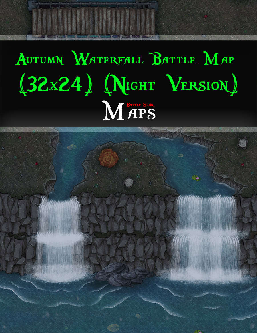 Autumn Waterfall Battle Map (32x24) (Night Version) - Battle Scar Maps ...