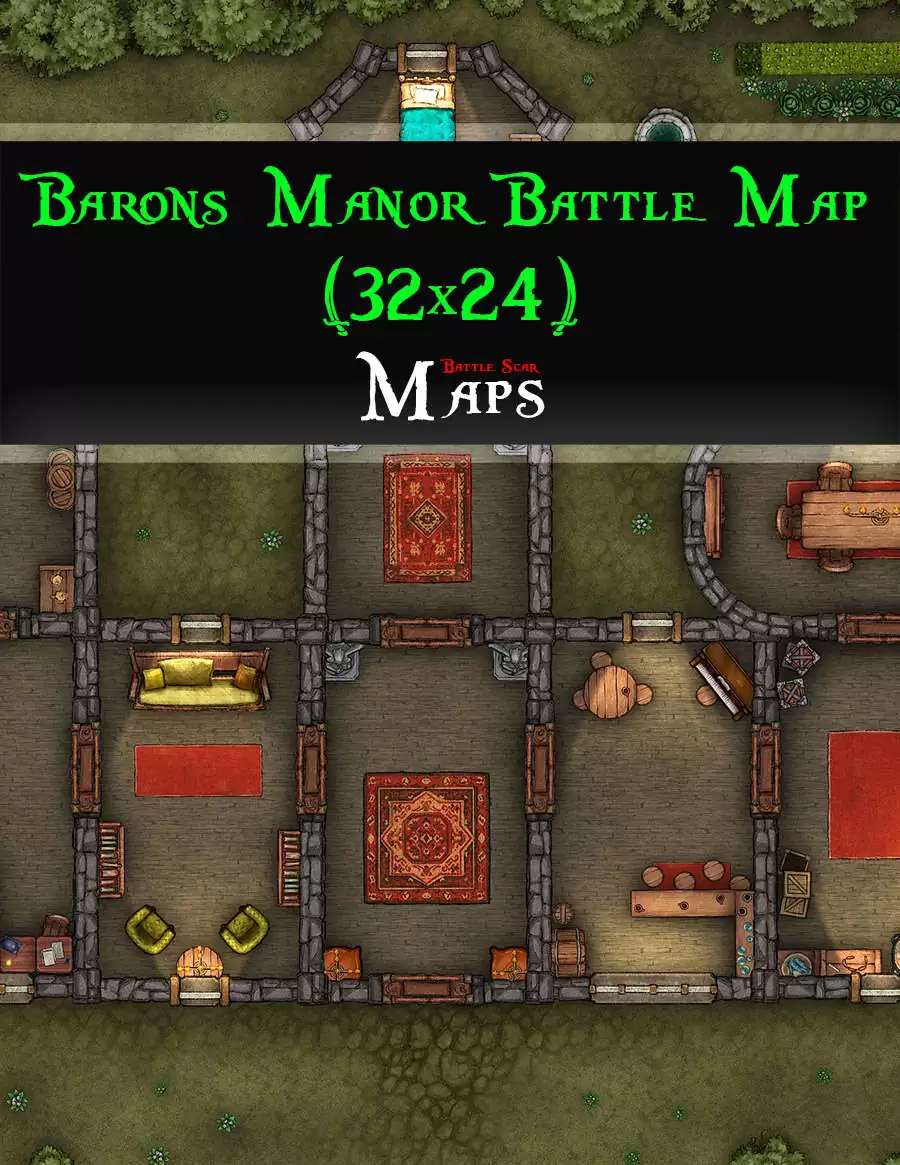 Baron's Manor Battle Map (32x24) - Battle Scar Maps | DriveThruRPG
