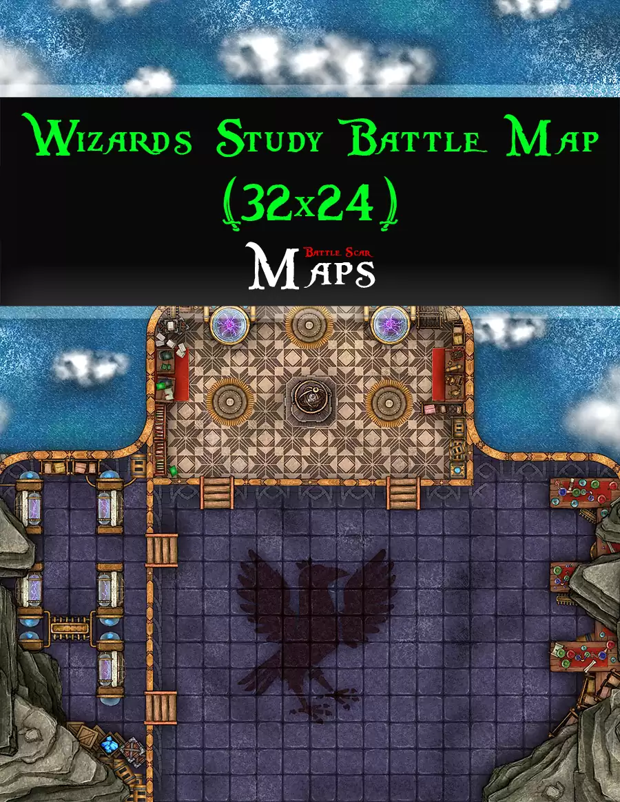 Wizard's Study Battle Map (32x24) - Battle Scar Maps | DriveThruRPG