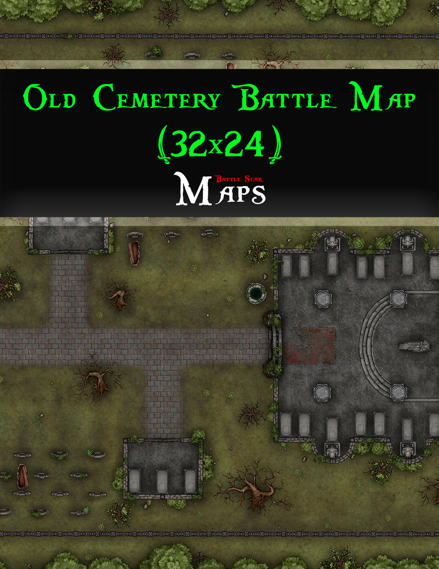 Old Cemetery Battle Map (32x24) - Battle Scar Maps | DriveThruRPG