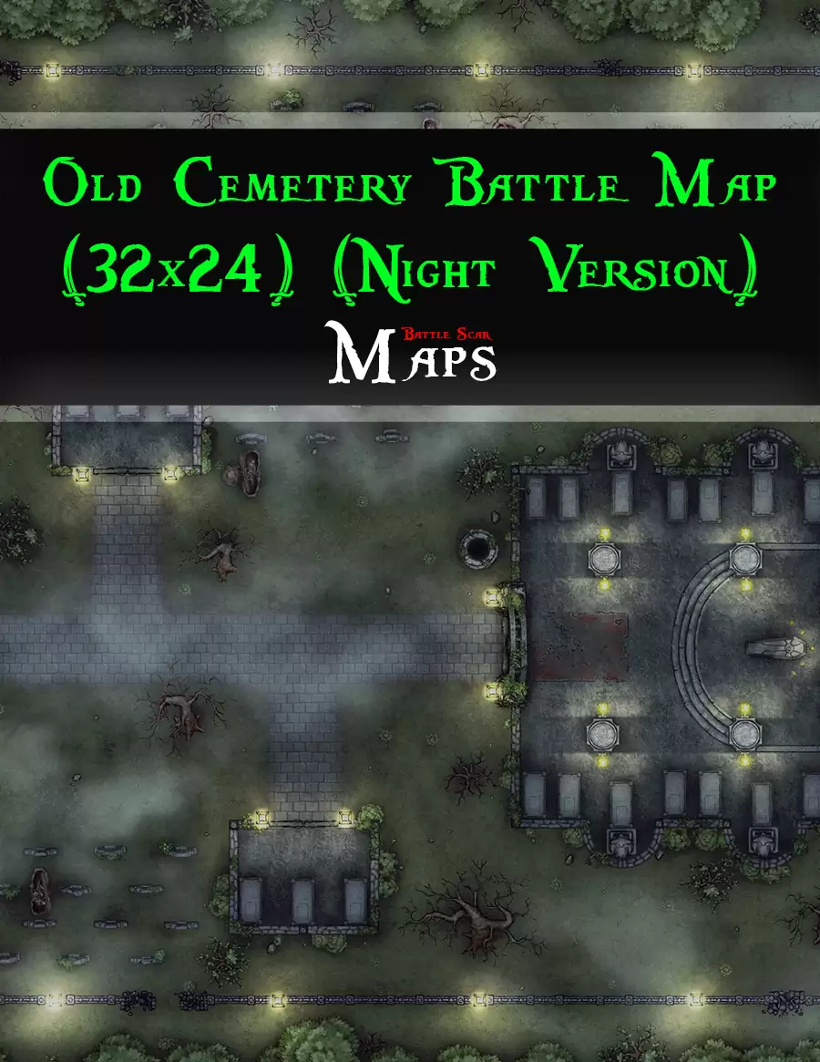 Old Cemetery Battle Map (32x24) (Night Version) - Battle Scar Maps ...