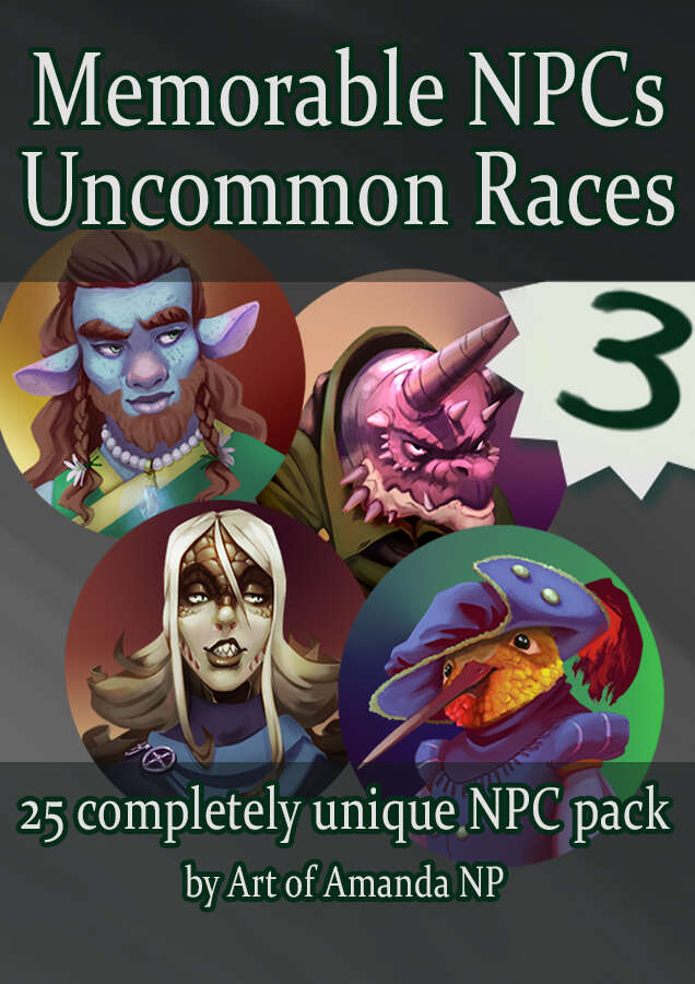 Memorable NPCs: Pack 3 Uncommon Races! - Art of Amanda NP | DriveThruRPG