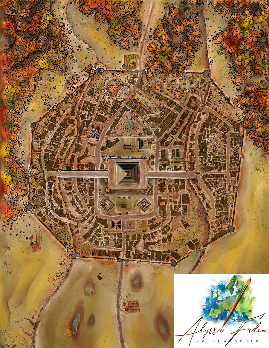 Uruk Fall (Color) - Alyssa Faden | City Maps | DriveThruRPG