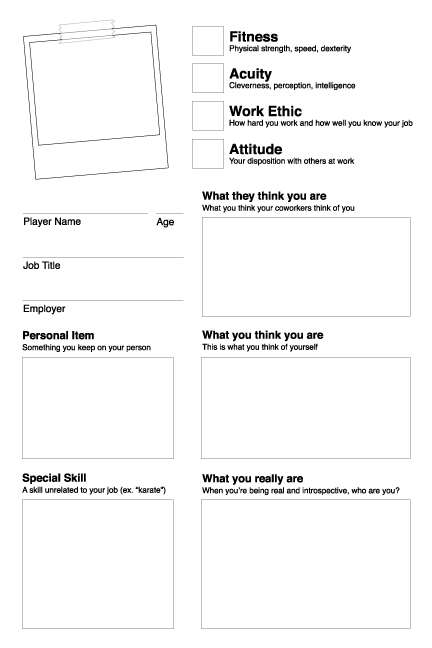 Employee of the Month RPG Character Sheets - Bomb Muffin | DriveThruRPG