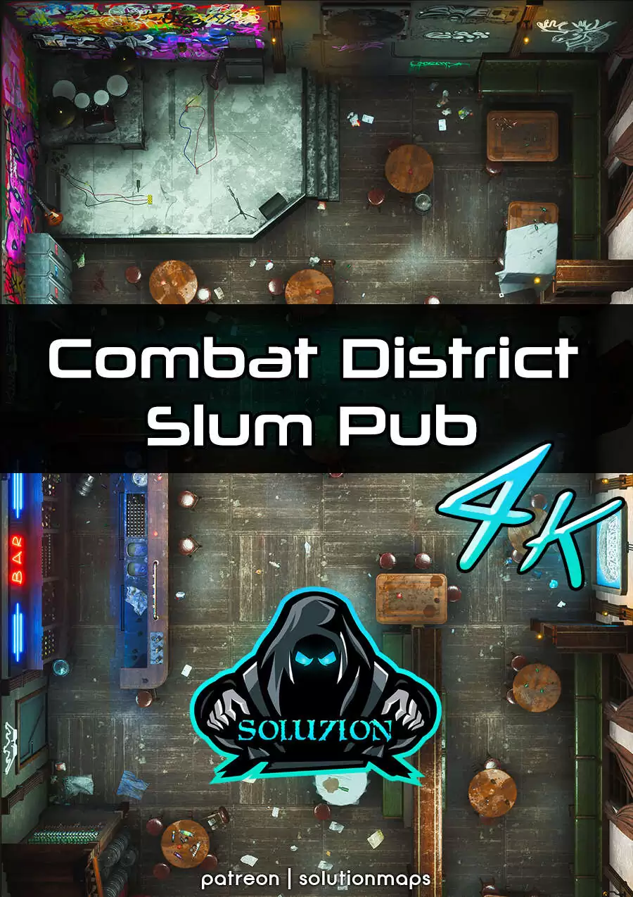 Combat District Slum Pub 4k - Cyberpunk Animated Battle Map - SolutionMaps | DriveThruRPG