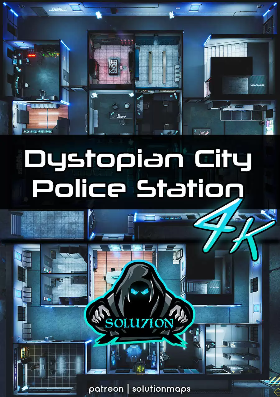 Dystopian City Police Station 4k - Cyberpunk Animated Battle Map ...