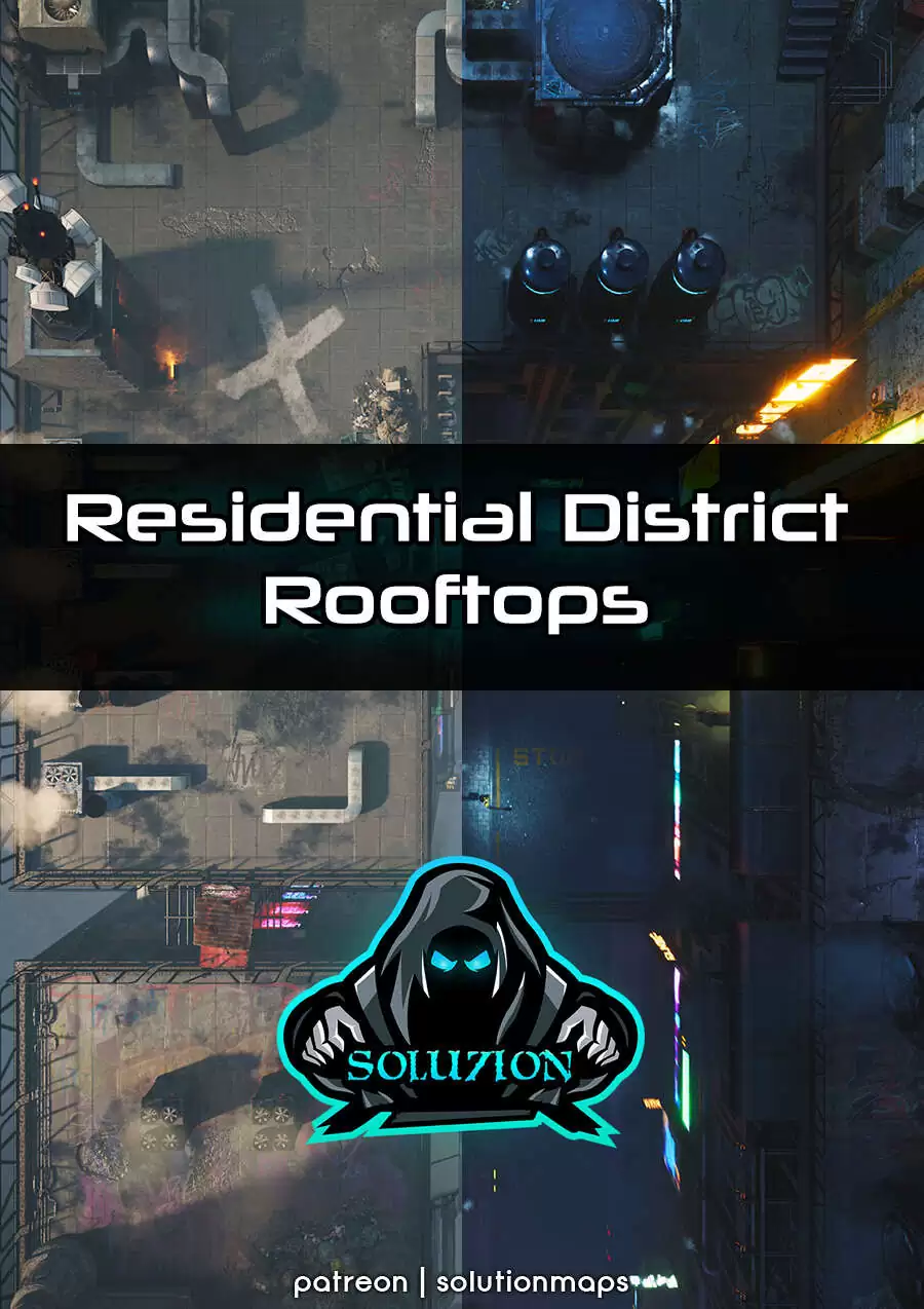 Residential District Rooftops - Cyberpunk Sci-Fi Animated Battle Token ...