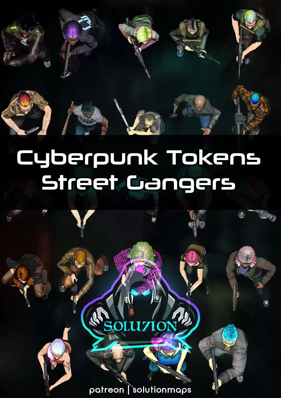 Street Gangers - Cyberpunk Top-Down Token Pack - SolutionMaps | DriveThruRPG