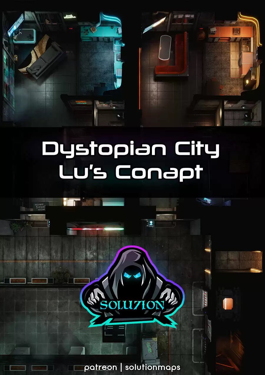 Dystopian City Lu's Conapt - Cyberpunk Sci-Fi Animated Battle Token Map ...