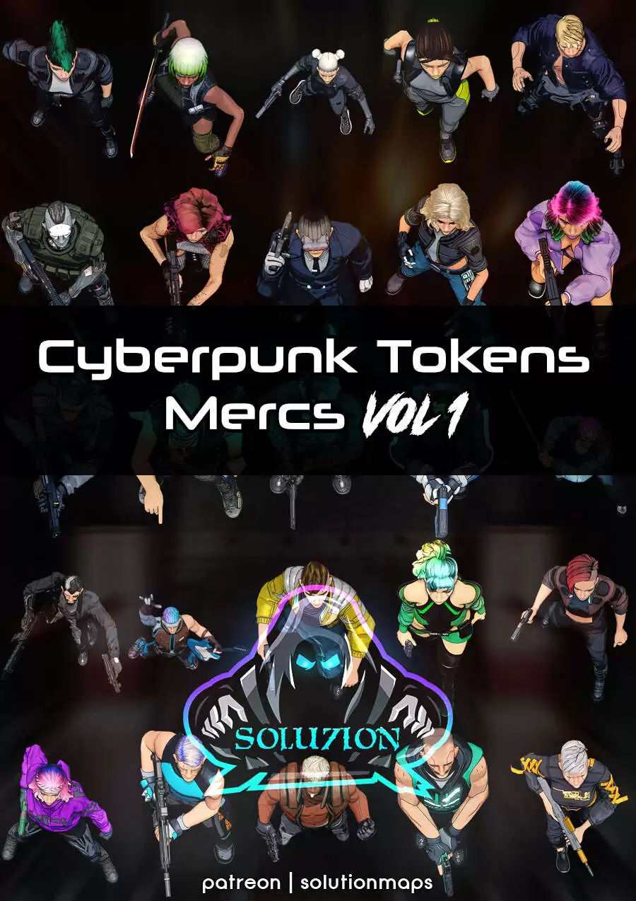 Mercs Vol 1 - Cyberpunk Top-Down Token Pack - SolutionMaps | DriveThruRPG