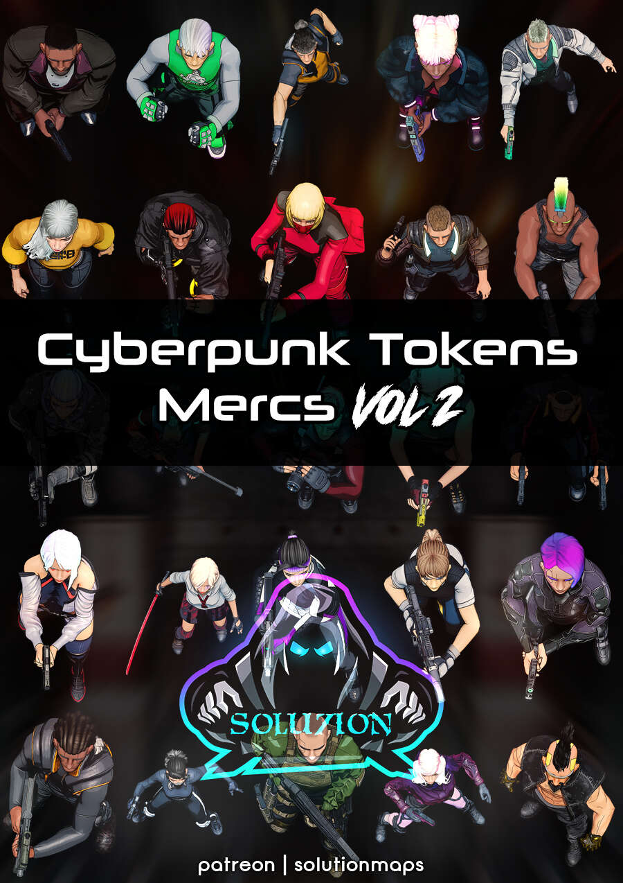 Mercs Vol 2 - Cyberpunk Top-Down Token Pack - SolutionMaps | DriveThruRPG