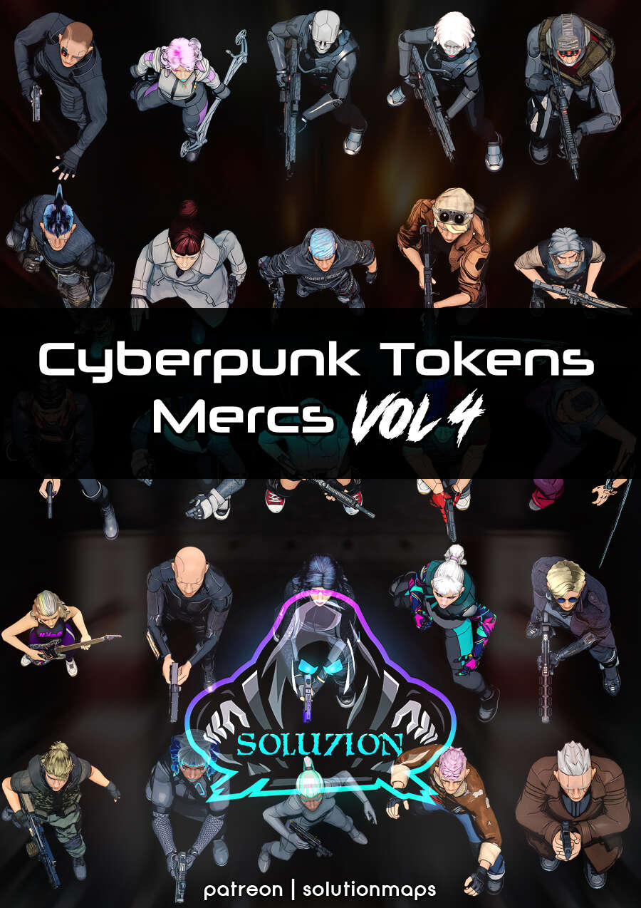 Mercs Vol 4 - Cyberpunk Top-Down Token Pack - SolutionMaps | DriveThruRPG