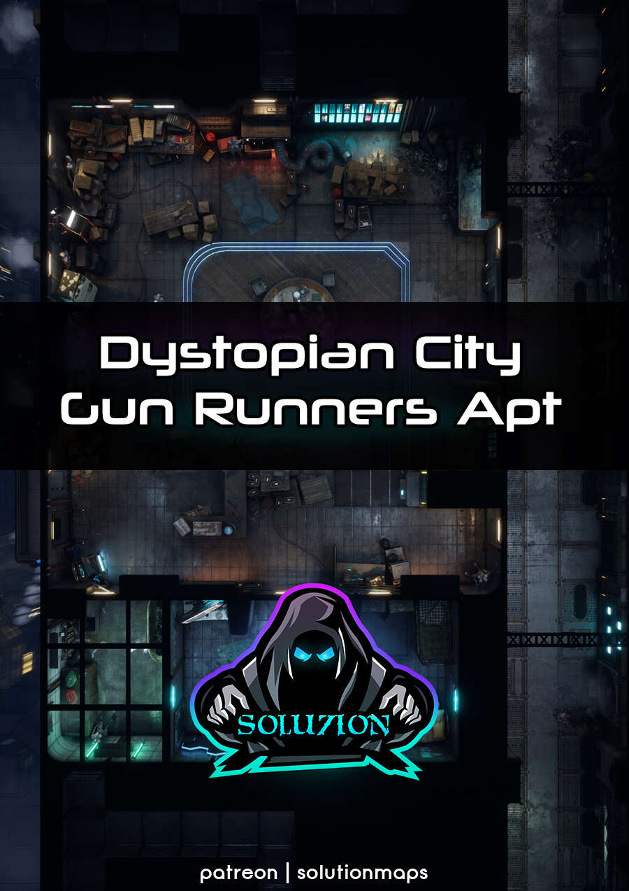 Dystopian City Gun Runner Apt - Cyberpunk Sci-Fi Animated Battle Token ...