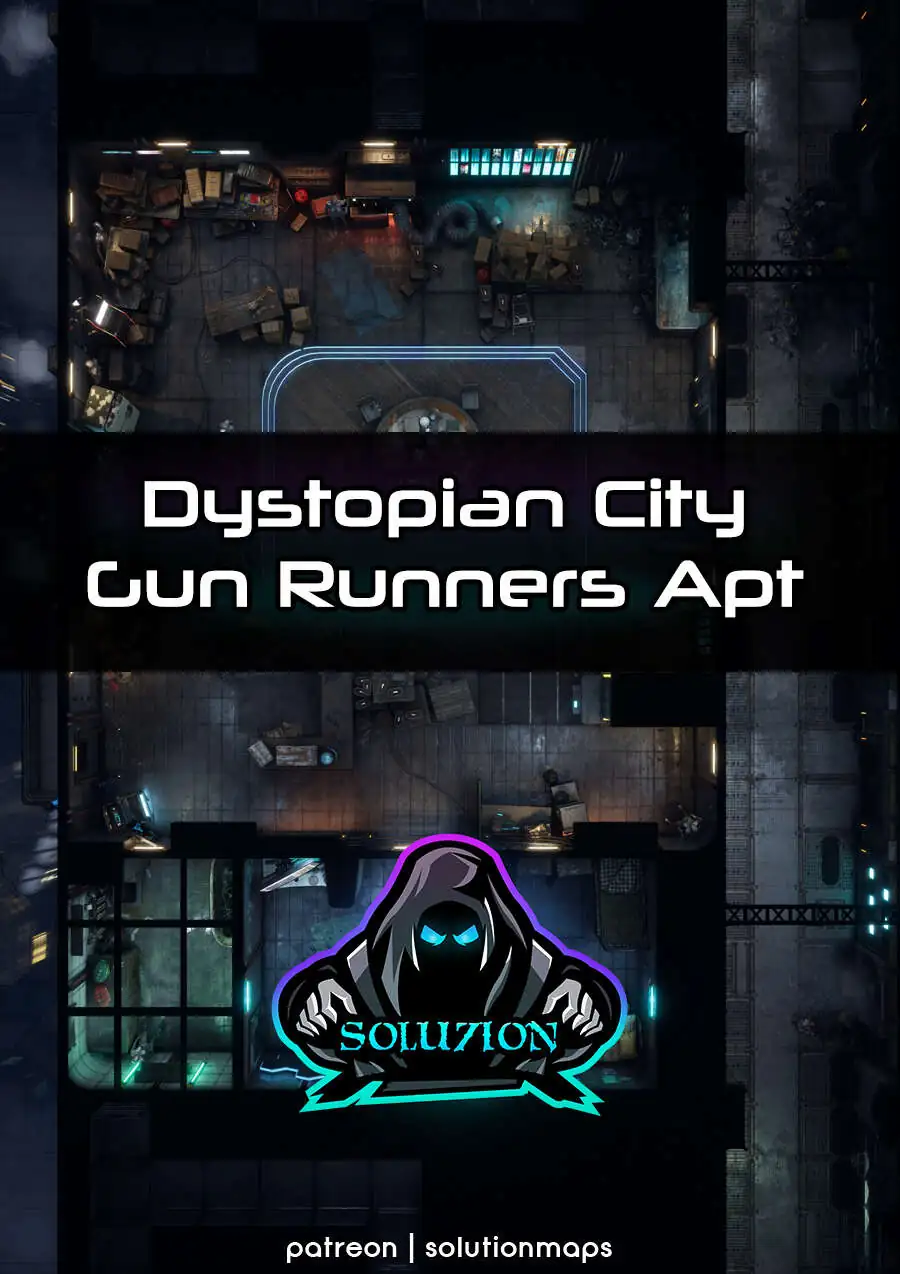 Dystopian City Gun Runner Apt - Cyberpunk Sci-Fi Animated Battle Token ...