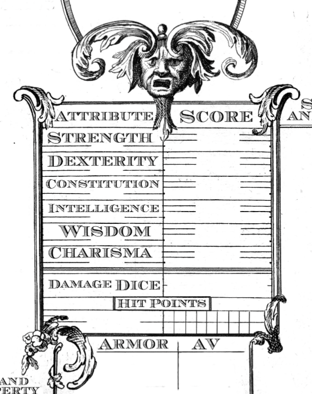 Baroque Black Hack Character Sheet - The Skull as a Complete Gentleman Co | DriveThruRPG