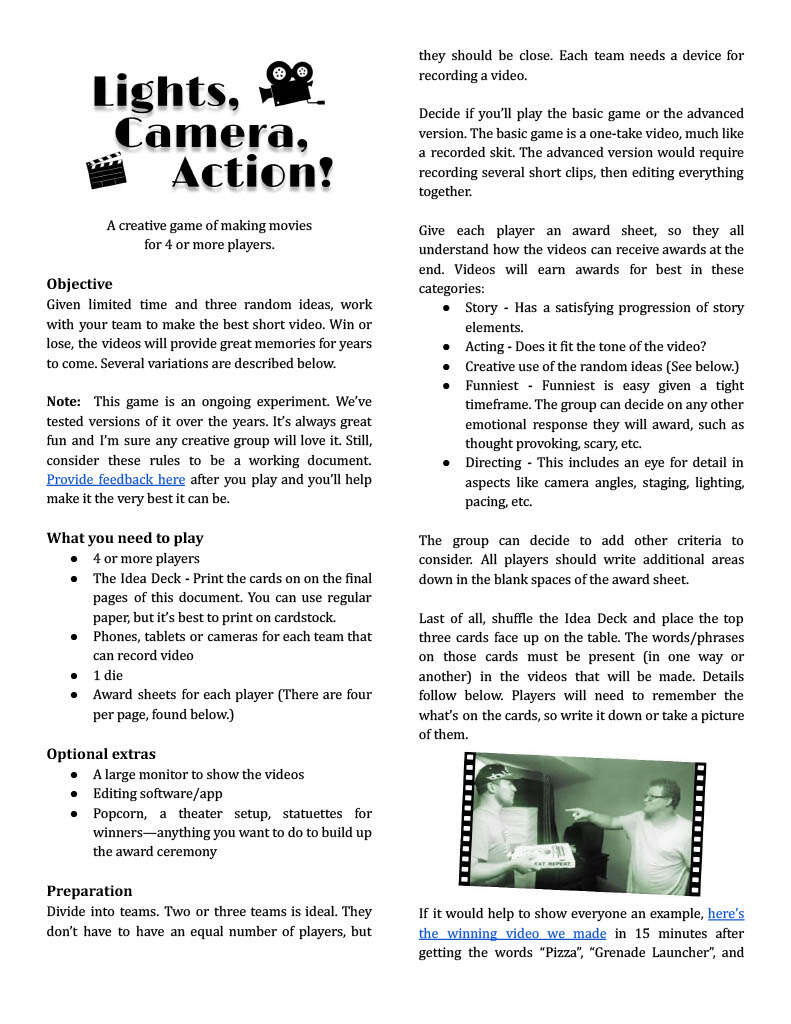 Lights, Camera, Action - A Creativity Game - Mike Petty Games ...