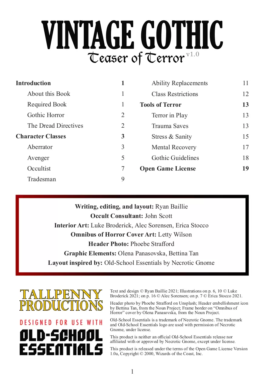 Vintage Gothic: Teaser of Terror - Tallpenny Productions | DriveThruRPG