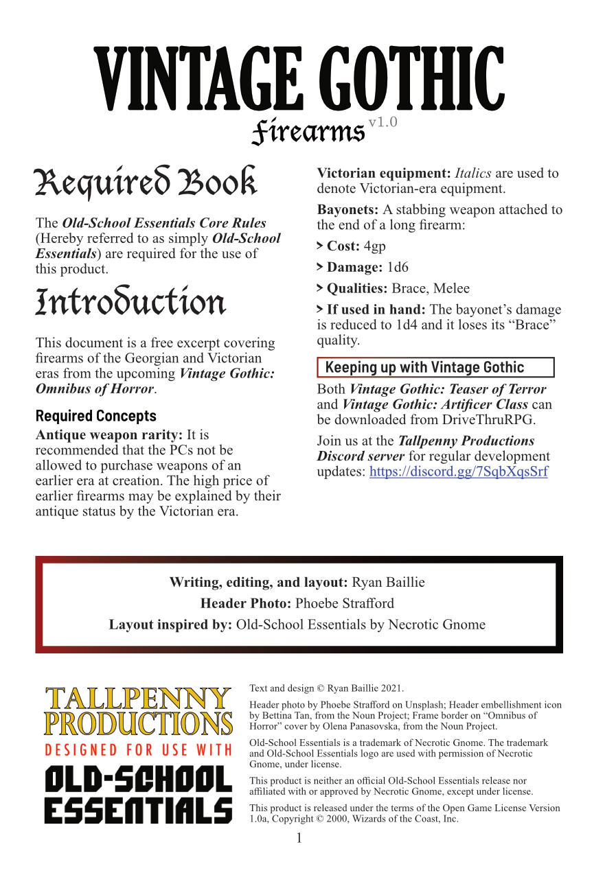 Vintage Gothic: Firearms - Tallpenny Productions | DriveThruRPG