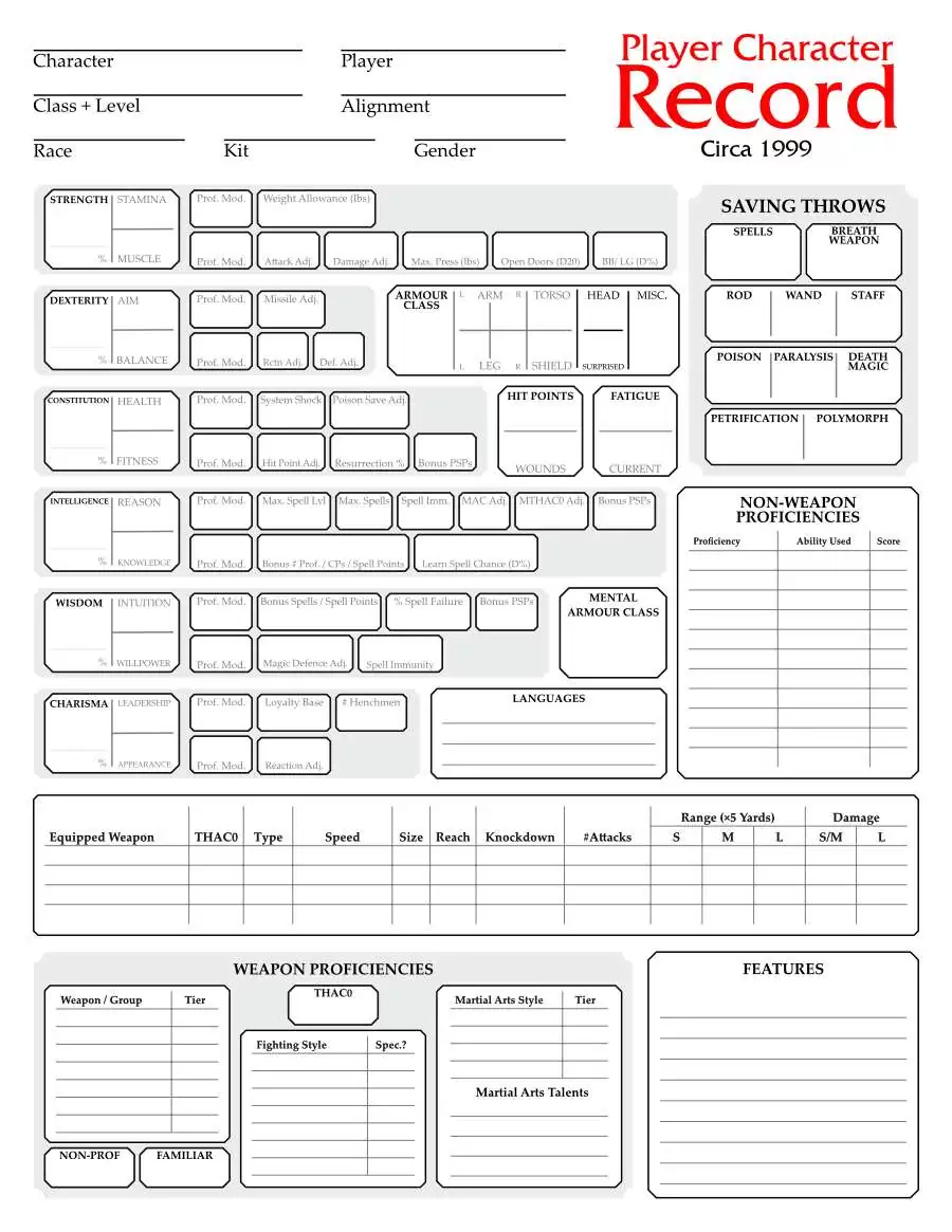 Player Character Record Circa 1999 - Tallpenny Productions | DriveThruRPG