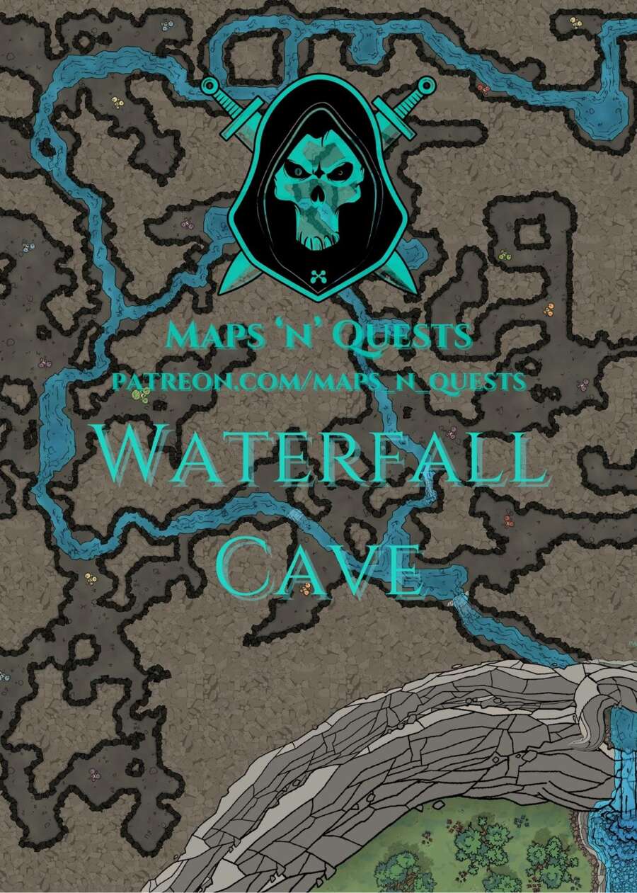 Waterfall Cave - 50x50 Map - Maps ‘N’ Quests | DriveThruRPG
