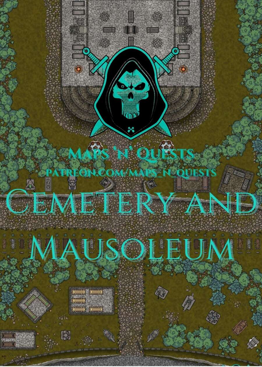 Cemetery & Mausoleum 30x50 Map Pack - Maps ‘N’ Quests | DriveThruRPG